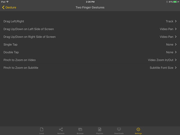 nPlayer Help | Setting Gesture